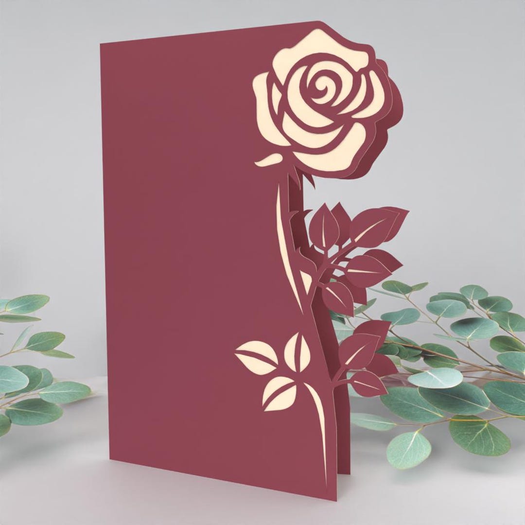 Rose Edge Card SVG Template – Slide Fold Invitation for Cricut ...