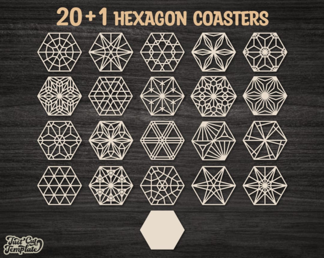 20 Hexagonal Coaster Templates, Set Kumiko Pattern Panel, Laser Cut ...