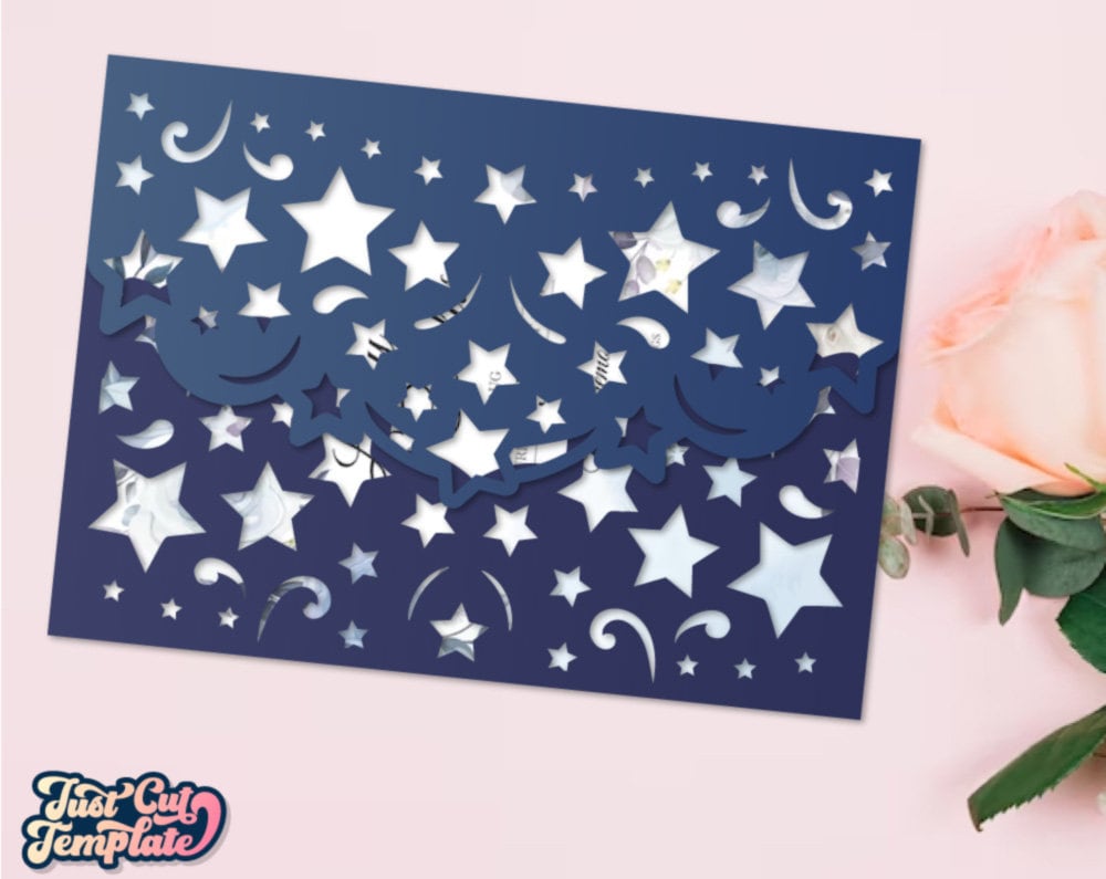 Stars Pocket Envelope 5x7, Galaxy Wedding Invitation SVG, Graduation ...