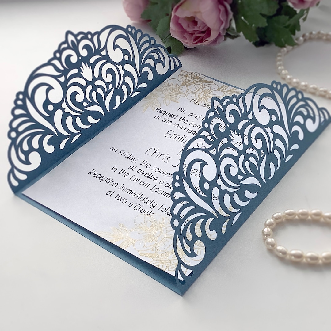 Gate Card 5x7, Lace Wedding Invitation SVG, Gate Fold Card, Luxury ...