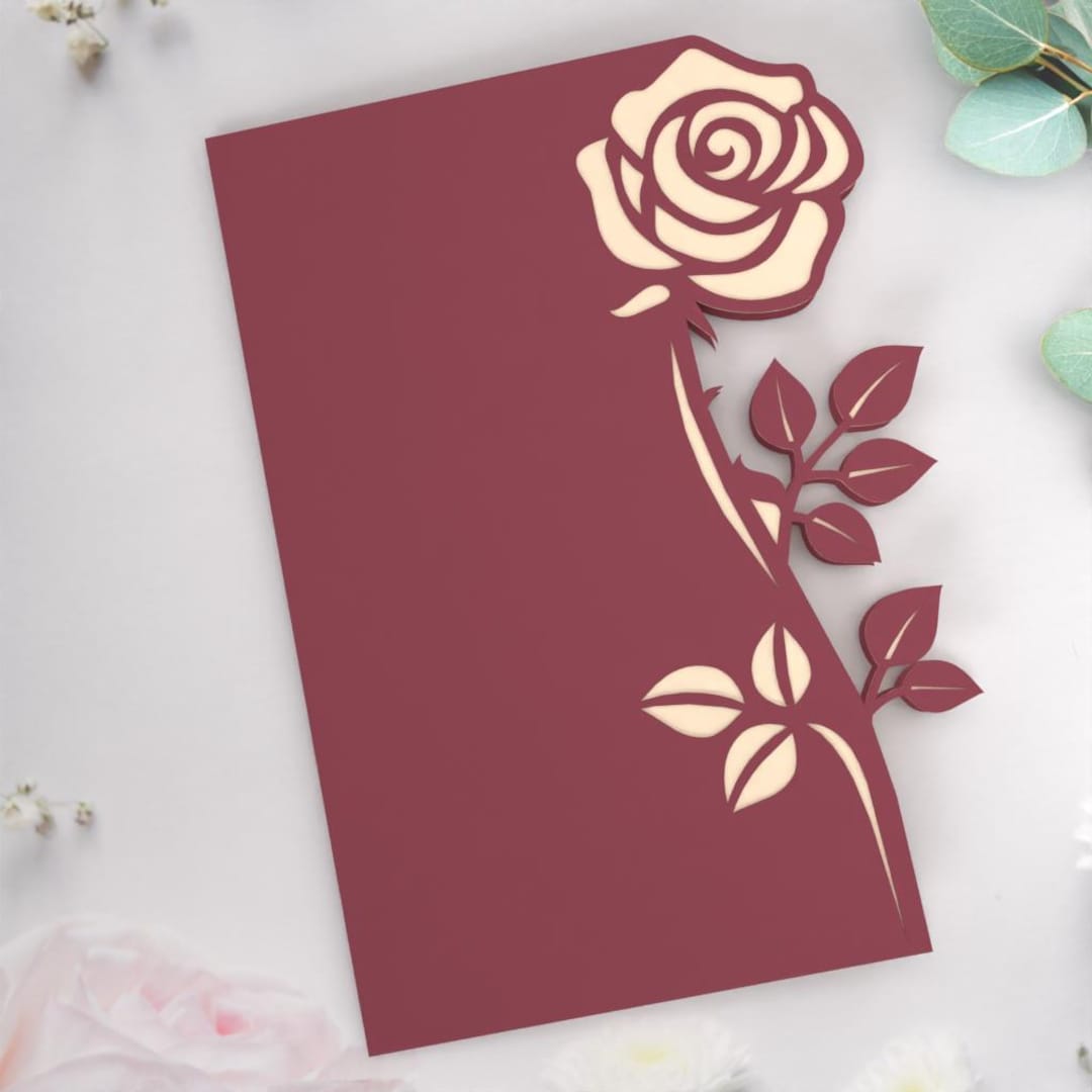 Rose Edge Card SVG Template – Slide Fold Invitation for Cricut ...