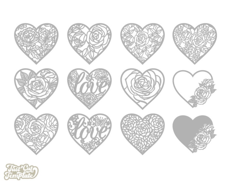 Corazón SVG, conjunto de corazones, archivos cortados con láser, 12 ...