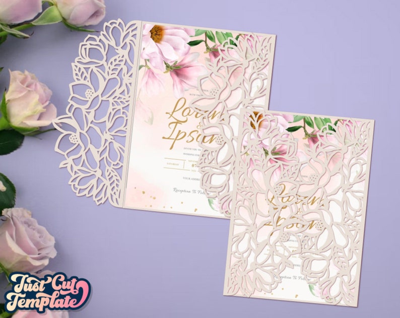 Magnolia Wedding Luxury Invitation SVG 5x7, Gate Card Template Cricut ...