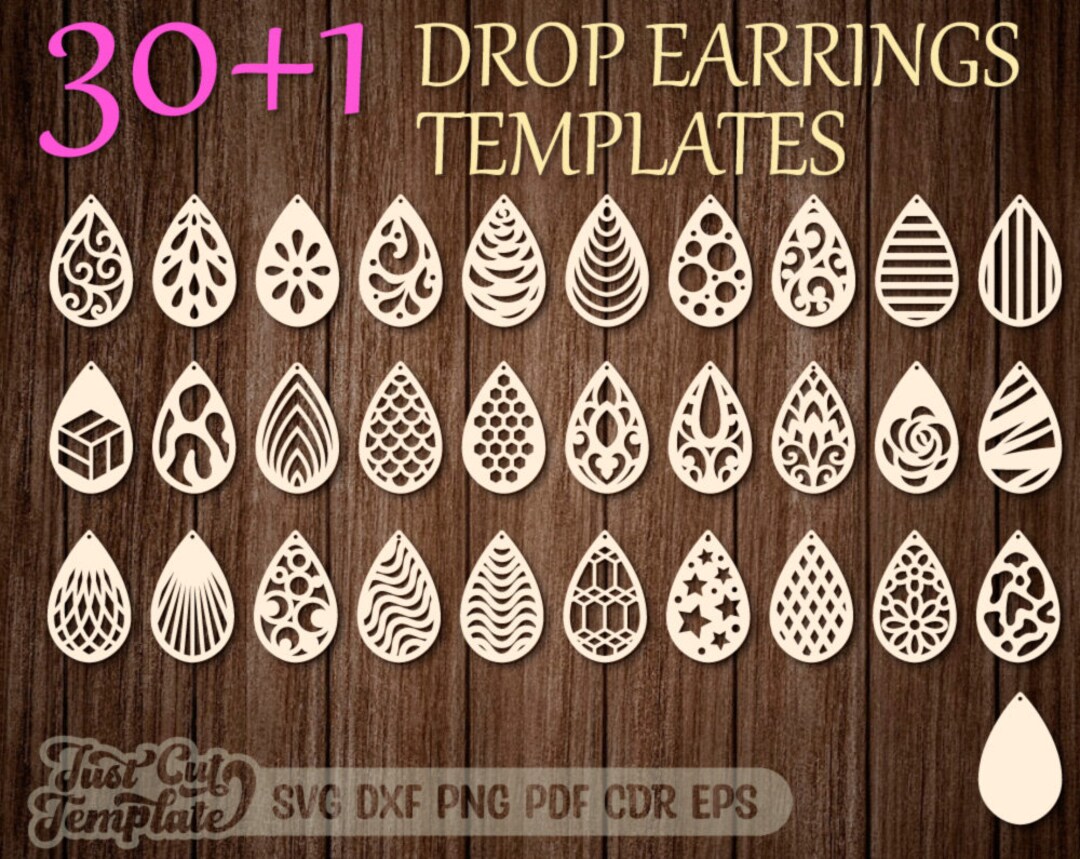 31 Earrings Templates SVG, Set Teardrop Earrings, Drop Earrings Laser ...