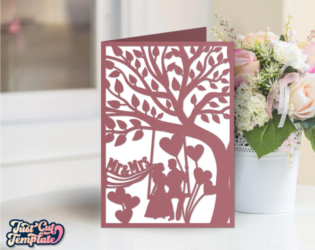 Couple Tree Swing Card SVG, Wedding Invitation Card SVG 5x7, Bride and ...