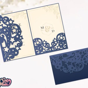 Stars Trifold Pocket Envelope 5x7, Wedding Invitation SVG Cutting ...