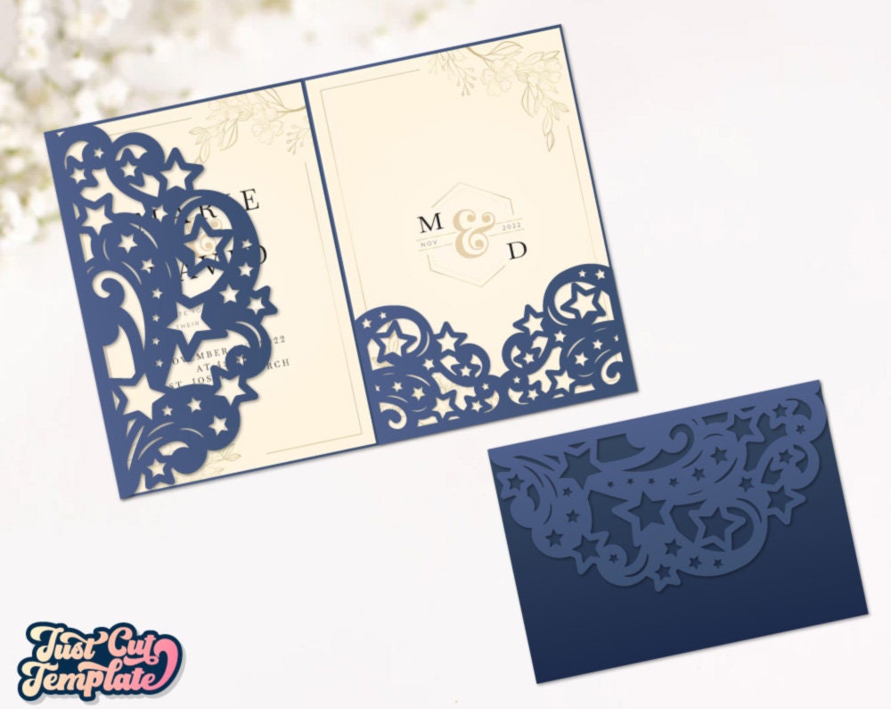 Stars Trifold Pocket Envelope 5x7, Wedding Invitation SVG Cutting ...