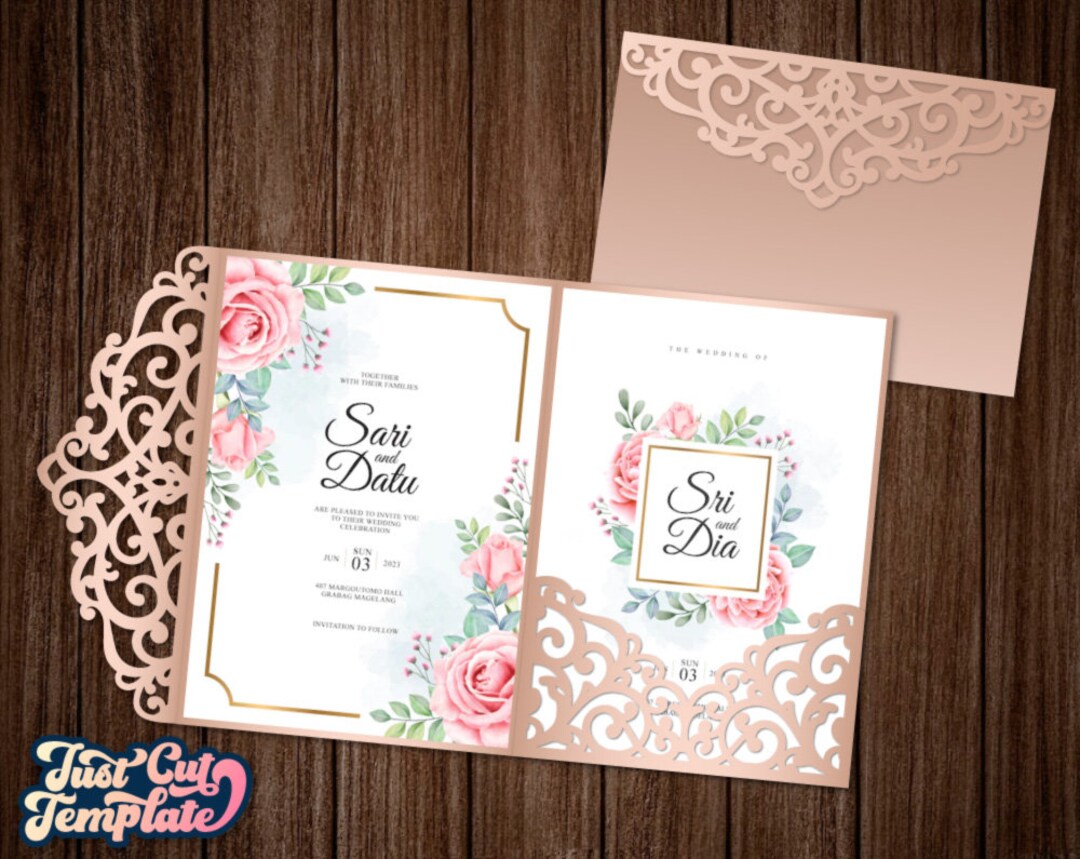 Tri Fold Pocket Envelope 5x7, Wedding Invitation SVG Cover, Cricut ...