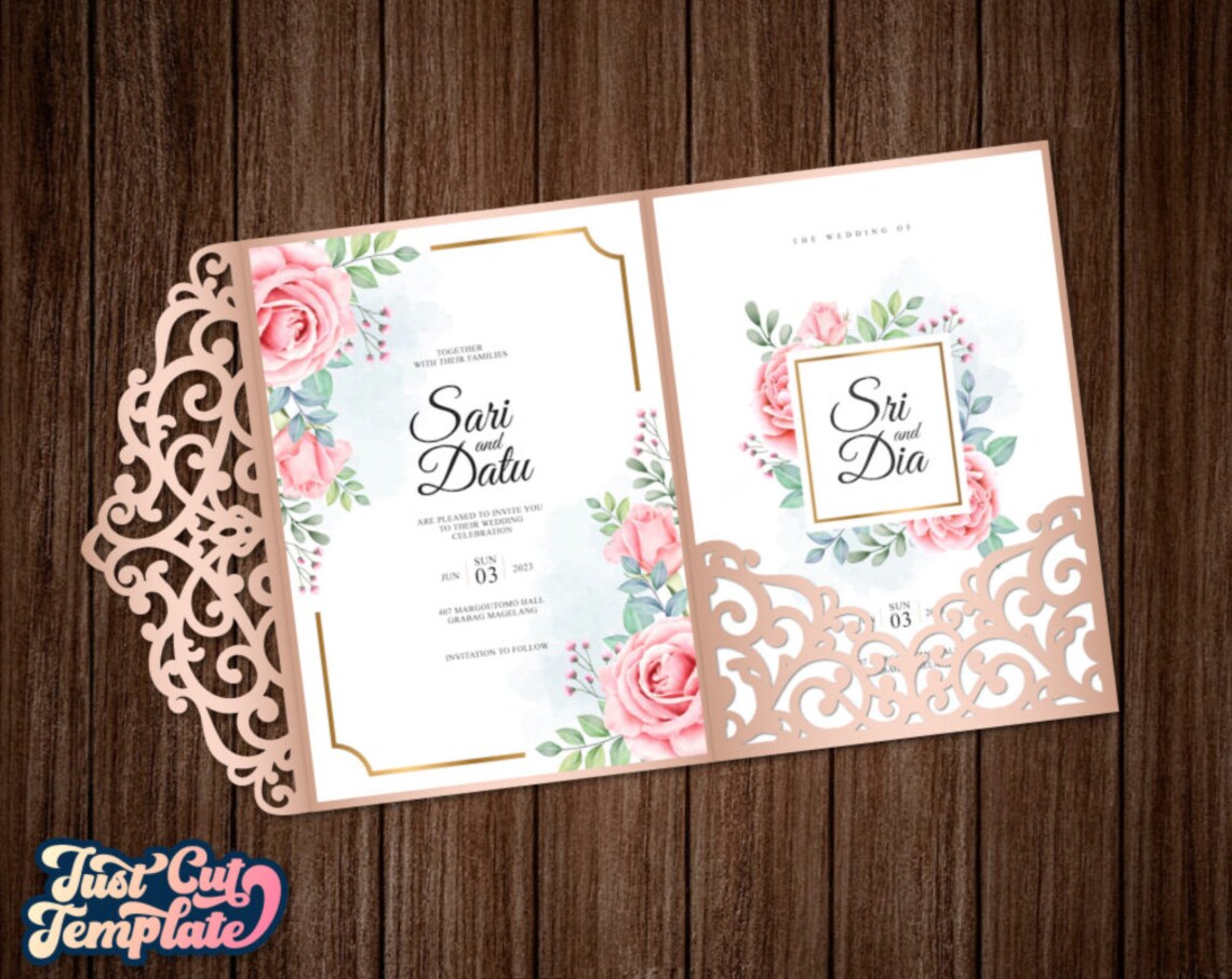 Tri Fold Pocket Envelope 5x7 Wedding Invitation SVG Cover - Etsy