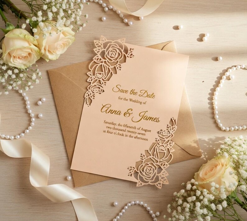 Save the Date SVG Laser Cut Card, Wedding Invitation SVG Template, 5x7 ...