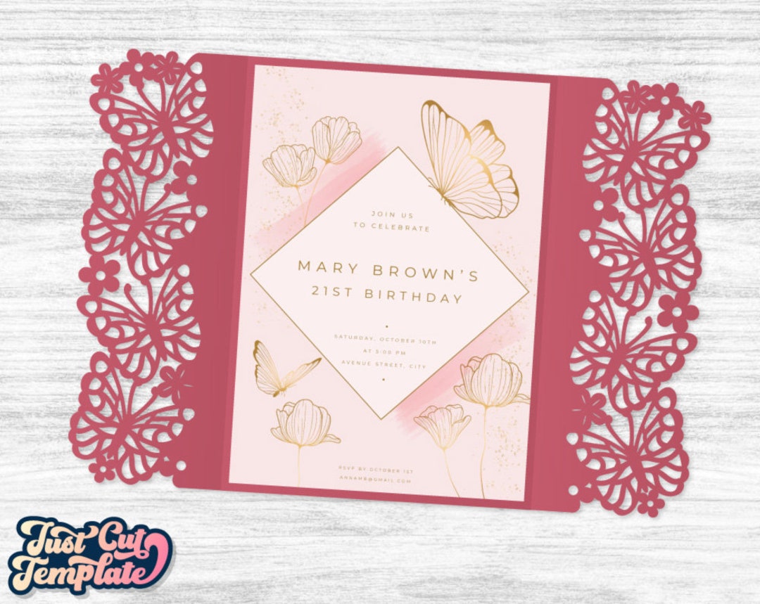 Butterfly Gate Fold Card SVG 5x7, Wedding Invitation Svg Cricut ...