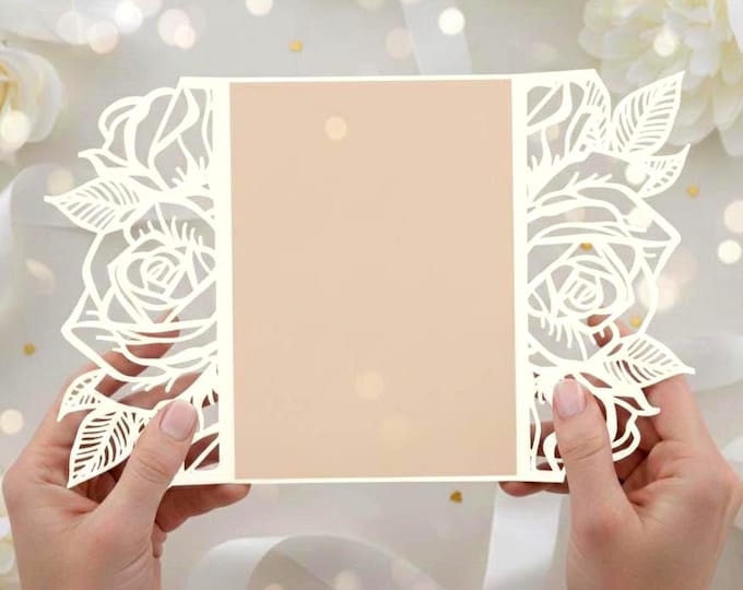 Cricut Roses Wedding Invitation Svg Template, Rose Flowers Rsvp Card ...