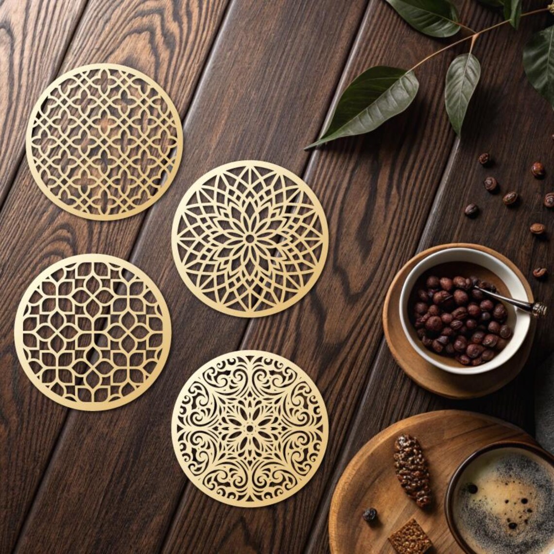 16 Patterned Coasters Laser Cut, CNC Plasma Cutting Coasters Set, Wood ...