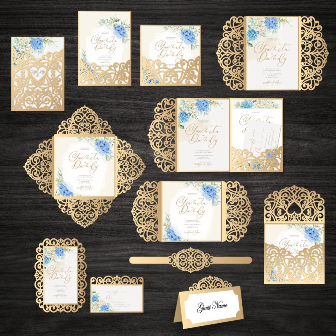 Wedding Set SVG, 12 Wedding Invitation SVG, Trifold Envelope, Gate Card ...