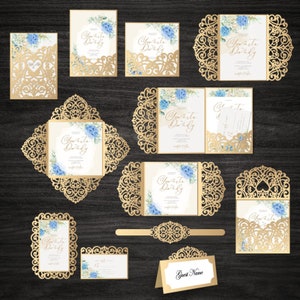 Wedding Set SVG, 12 Wedding Invitation SVG, Trifold Envelope, Gate Card ...