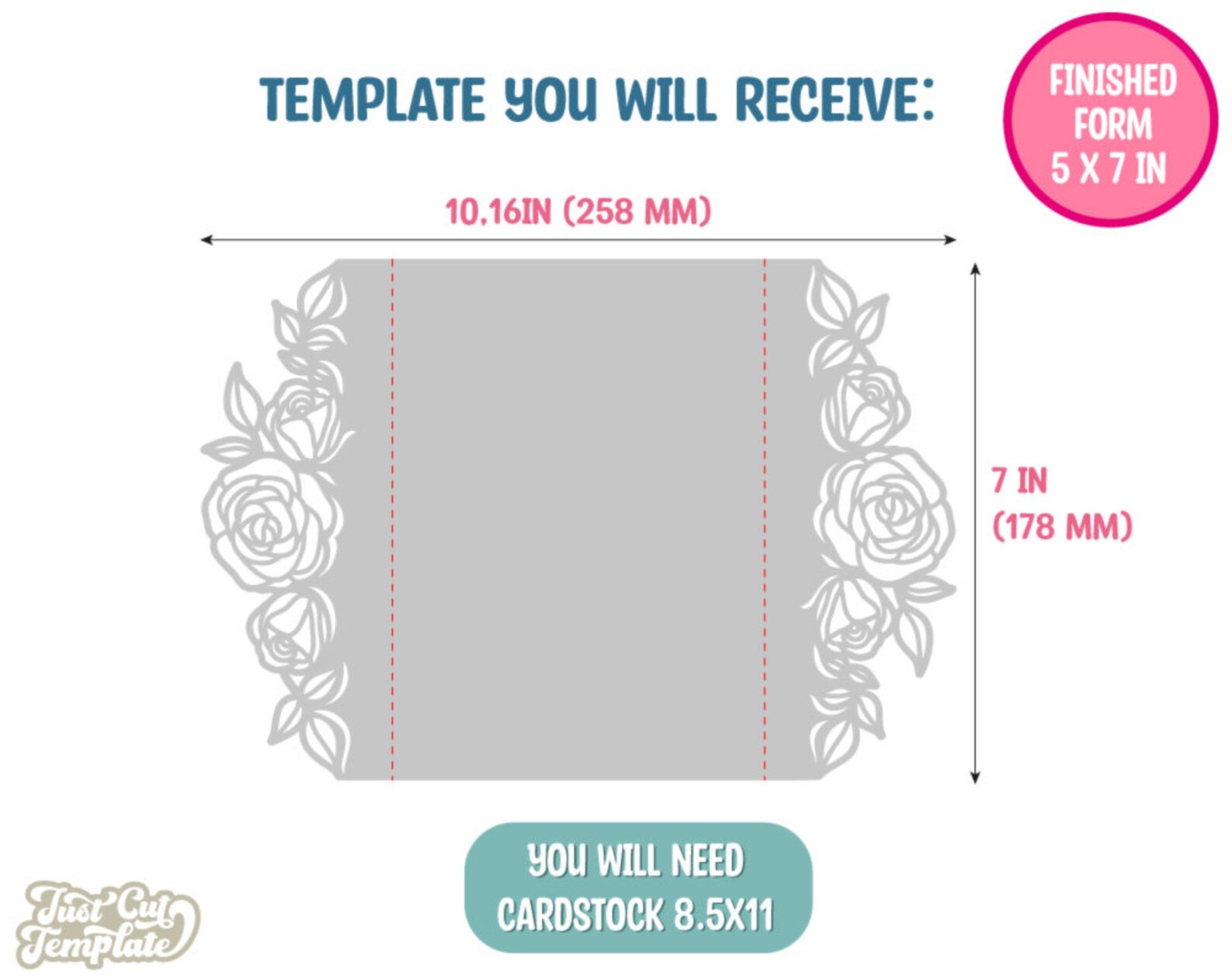 Roses Gate Fold Card SVG 5x7 Wedding Invitation SVG Template - Etsy