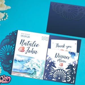 Set 6 Seashell Invitation SVG, Oceanic Beach Wedding, Trifold Envelope ...