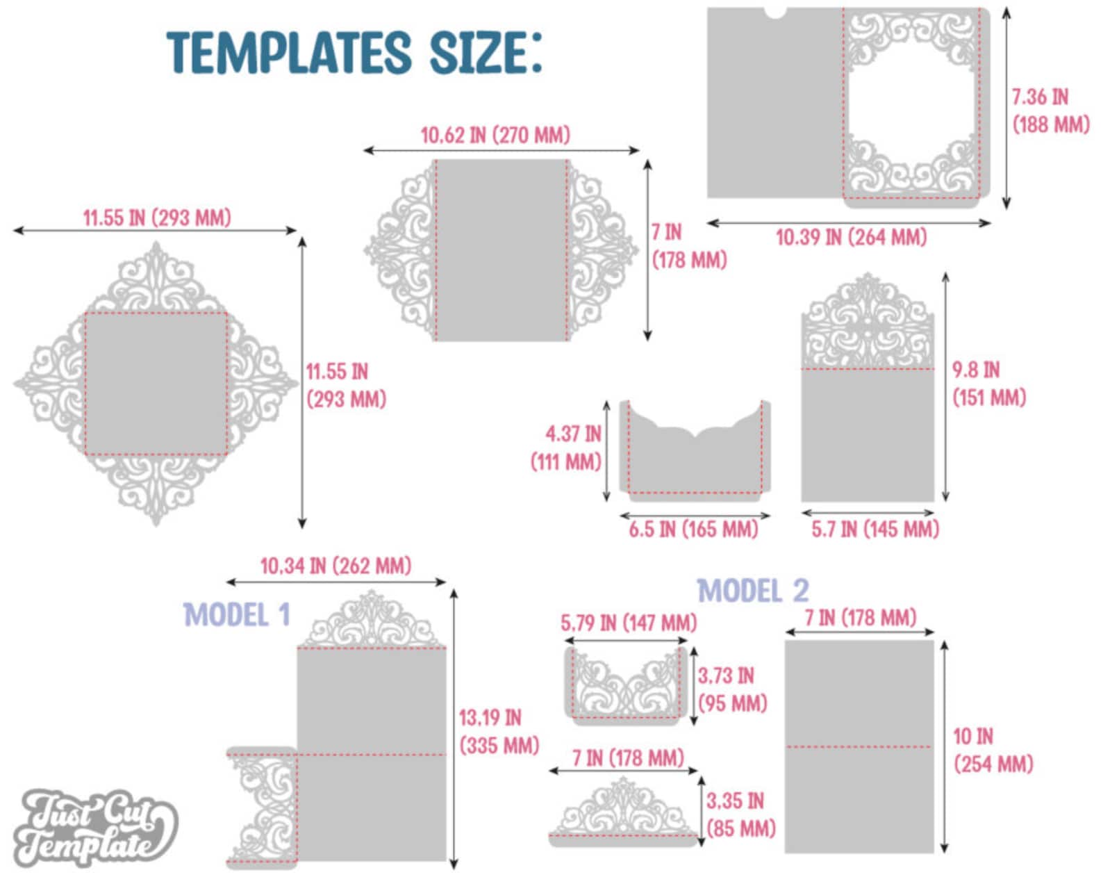Laser Cut Wedding Invitation SVG Template Set 12 Pieces for - Etsy