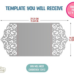 Lace Wedding Invitation SVG, Gate Fold Card, Quinceañera Birthday Card ...