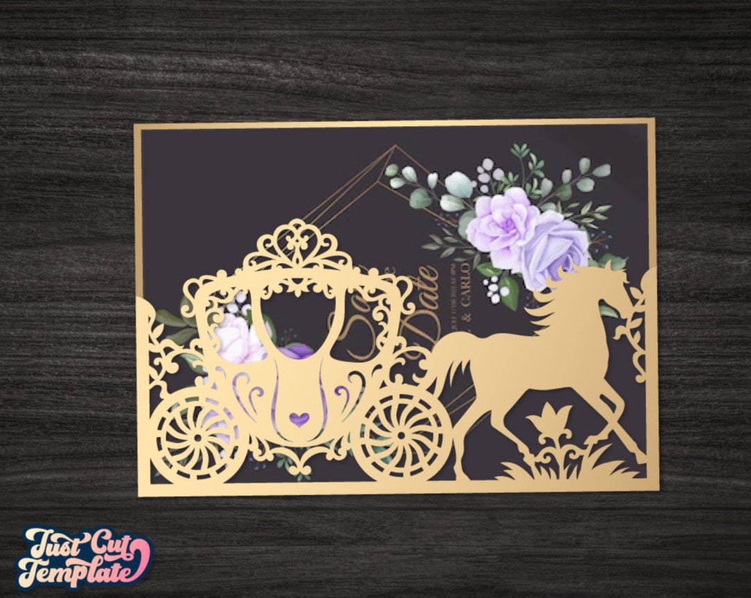 SVG Princess Carriage Invitation Envelope Template, Princess Birthday ...