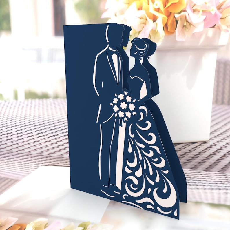 Slide Edge Wedding Card SVG | Bride Groom Laser Cut Template | Cricut ...