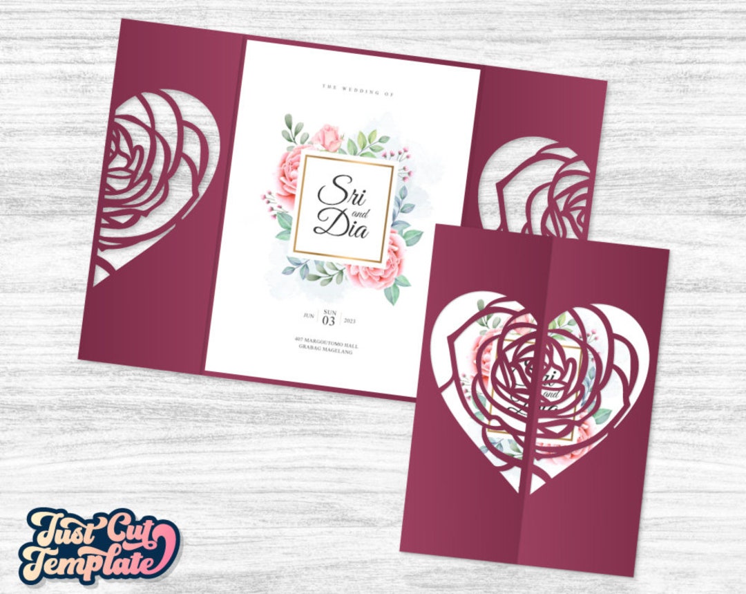 Wedding Gate Card SVG, Wedding Invitation SVG Template 5x7, Valentine's ...
