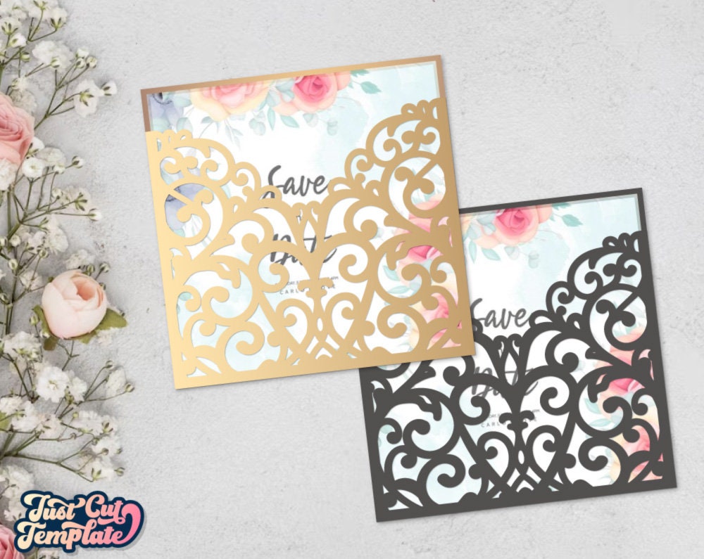 Wedding Pocket Envelope SVG, Square Wedding Invitation SVG, Pocket Card ...