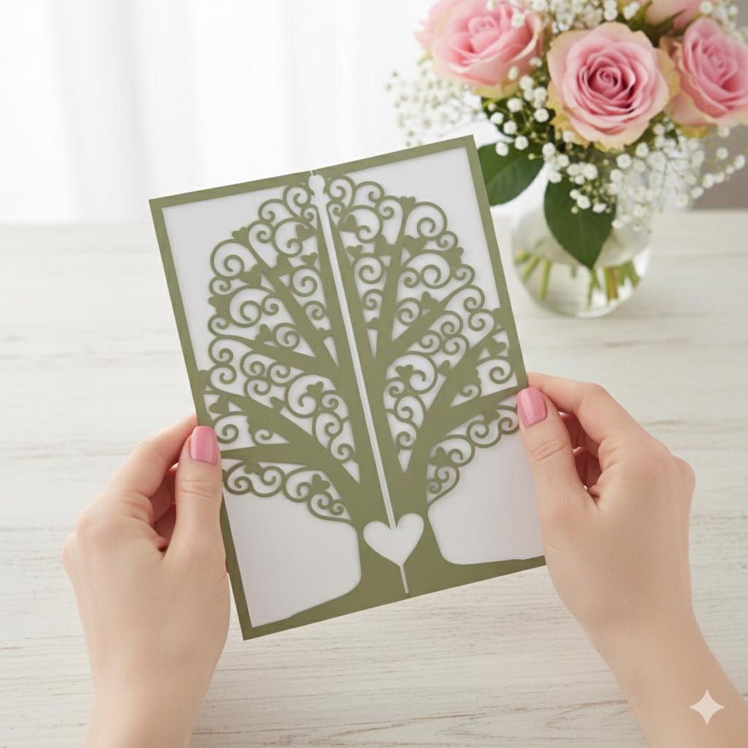 Tree Gatefold Wedding Invitation SVG, Wedding Card 5x7, Gate Fold Card ...