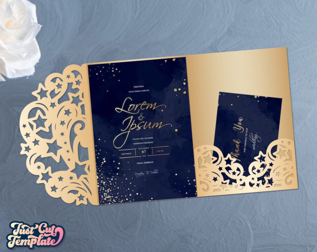 Stars Trifold Pocket Envelope 5x7 Wedding Invitation SVG - Etsy