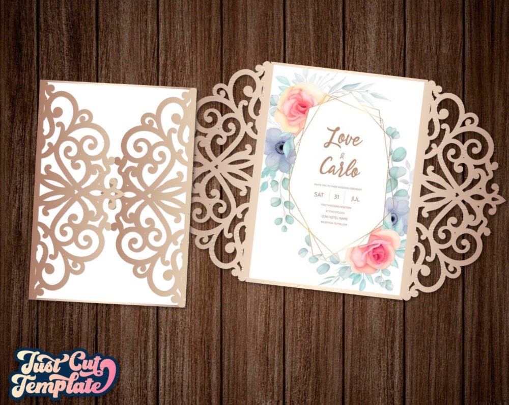 Set Wedding Invitation SVG Templates Cricut Cameo, Trifold Envelope SVG ...