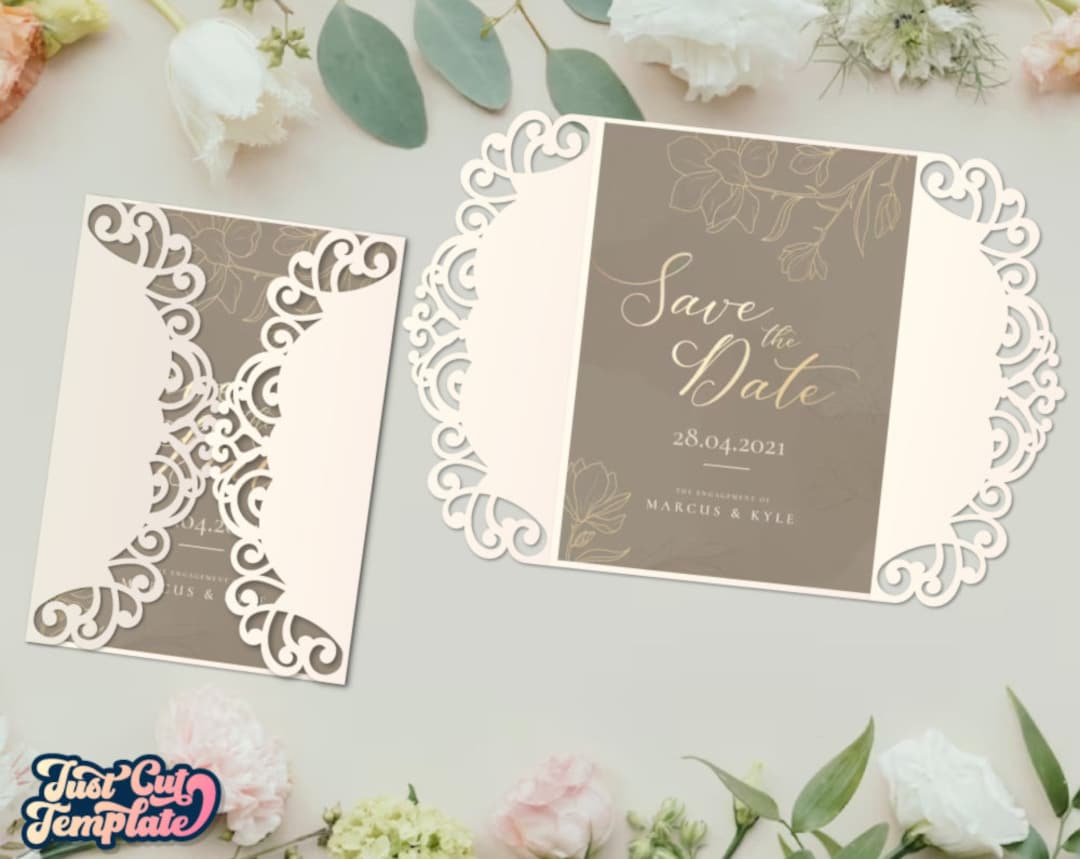 Lace Wedding Invitation SVG Rustic Gate Fold Card 5x7 - Etsy