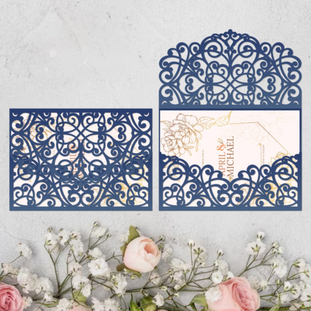 Lace Pocket Envelope SVG, 5x7 Wedding Invitation SVG, Wedding Cutout ...