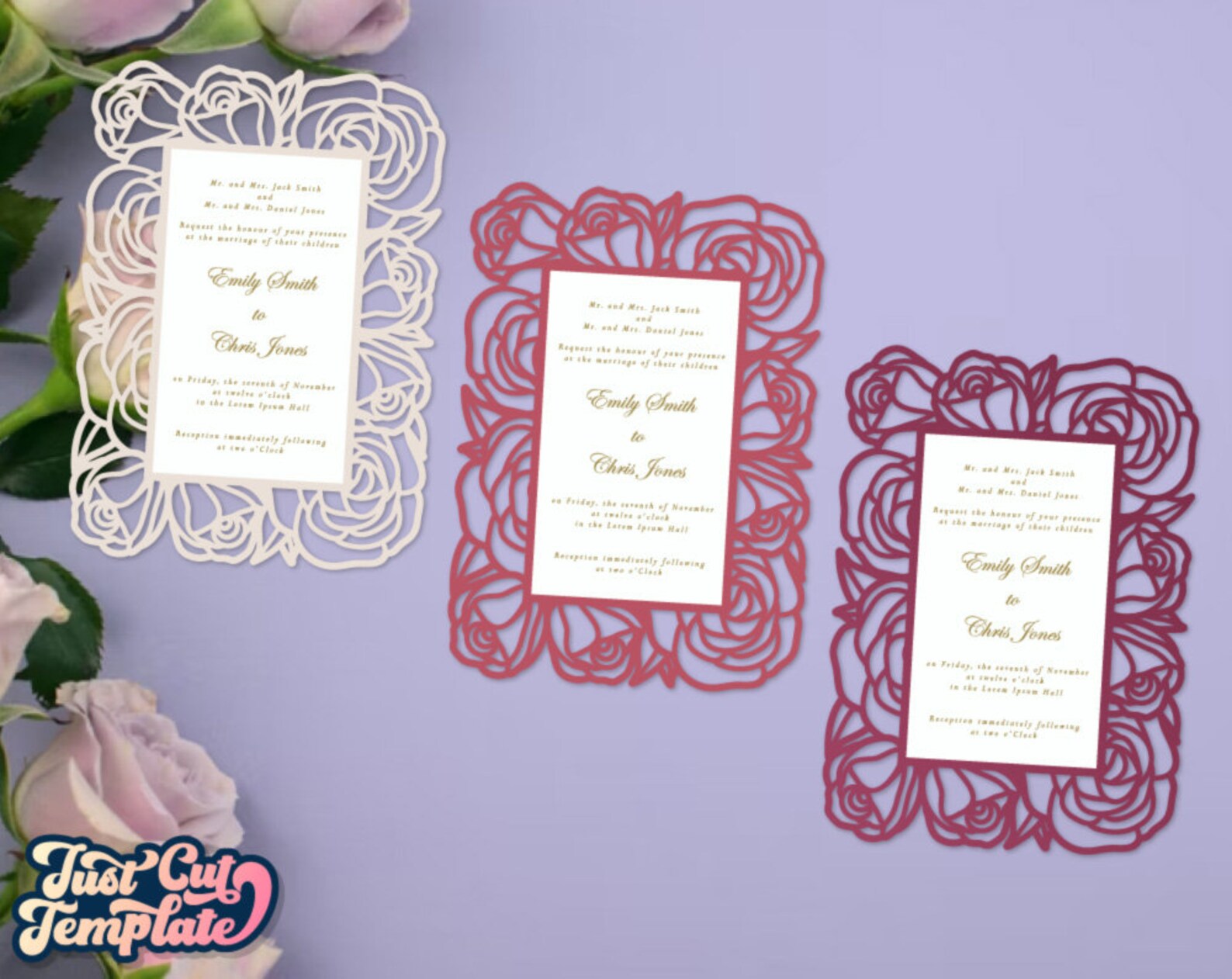 Roses Card SVG 5x7 Wedding Invitation SVG Card RSVP Save the - Etsy