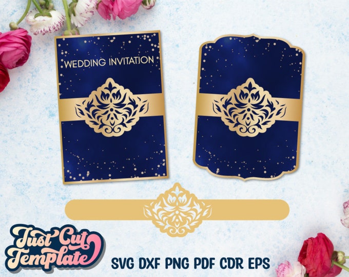 Wedding Invitation SVG Cutout Belt, Cricut Belly Band Card Template ...