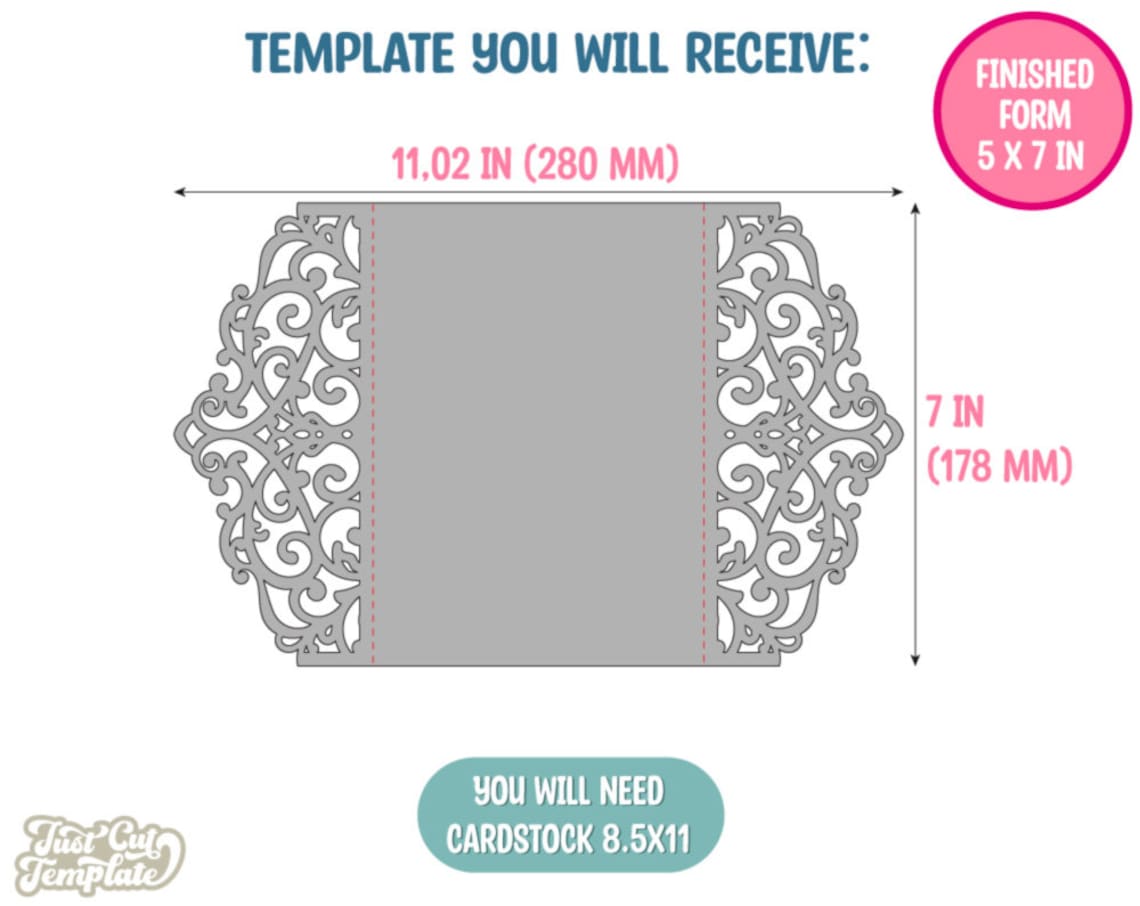 Wedding Invitation SVG 5x7 Card, Gate Fold Card Cutting Template ...
