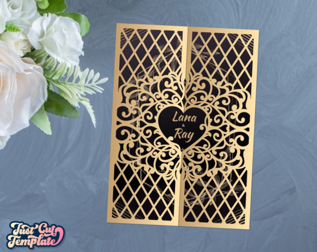 Gate Wedding Invitation SVG, Gate Fold Card 5x7, Invite Holder, Luxury ...