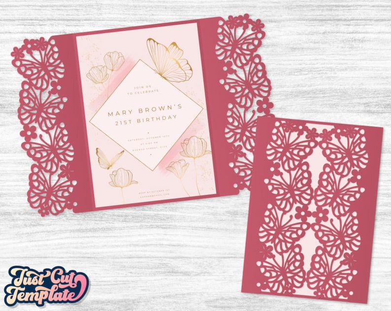 Butterfly Gate Fold Card SVG 5x7 Wedding Invitation Svg - Etsy