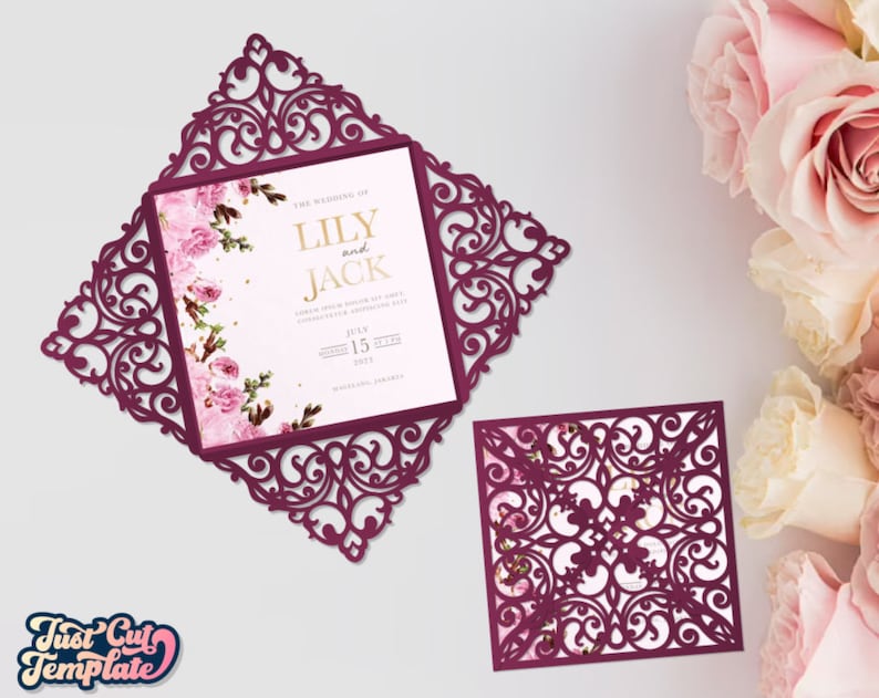 Four-fold Invitation SVG Template Square Wedding Invitation - Etsy