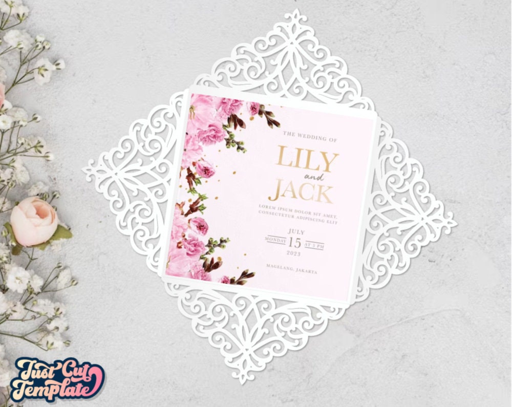 Four Fold SVG Card, Wedding Invitation Svg Cover, Wedding Envelope ...