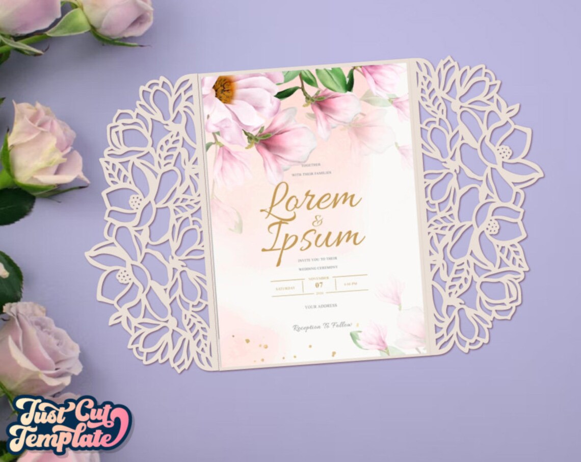 Magnolia Wedding Luxury Invitation SVG 5x7, Gate Card Template Cricut ...