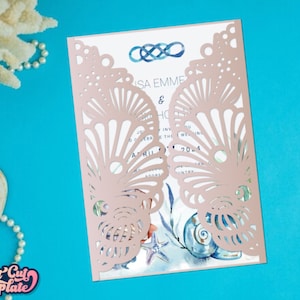 Sea Shell Wedding Invitation SVG Cut Template, Beach Wedding Gate Fold ...