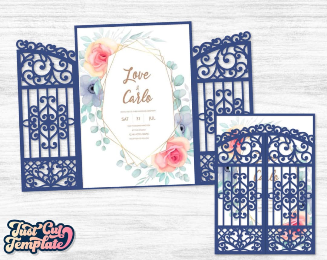 Gate Fold Wedding Invitation SVG, Door Gate Card Cricut Template ...