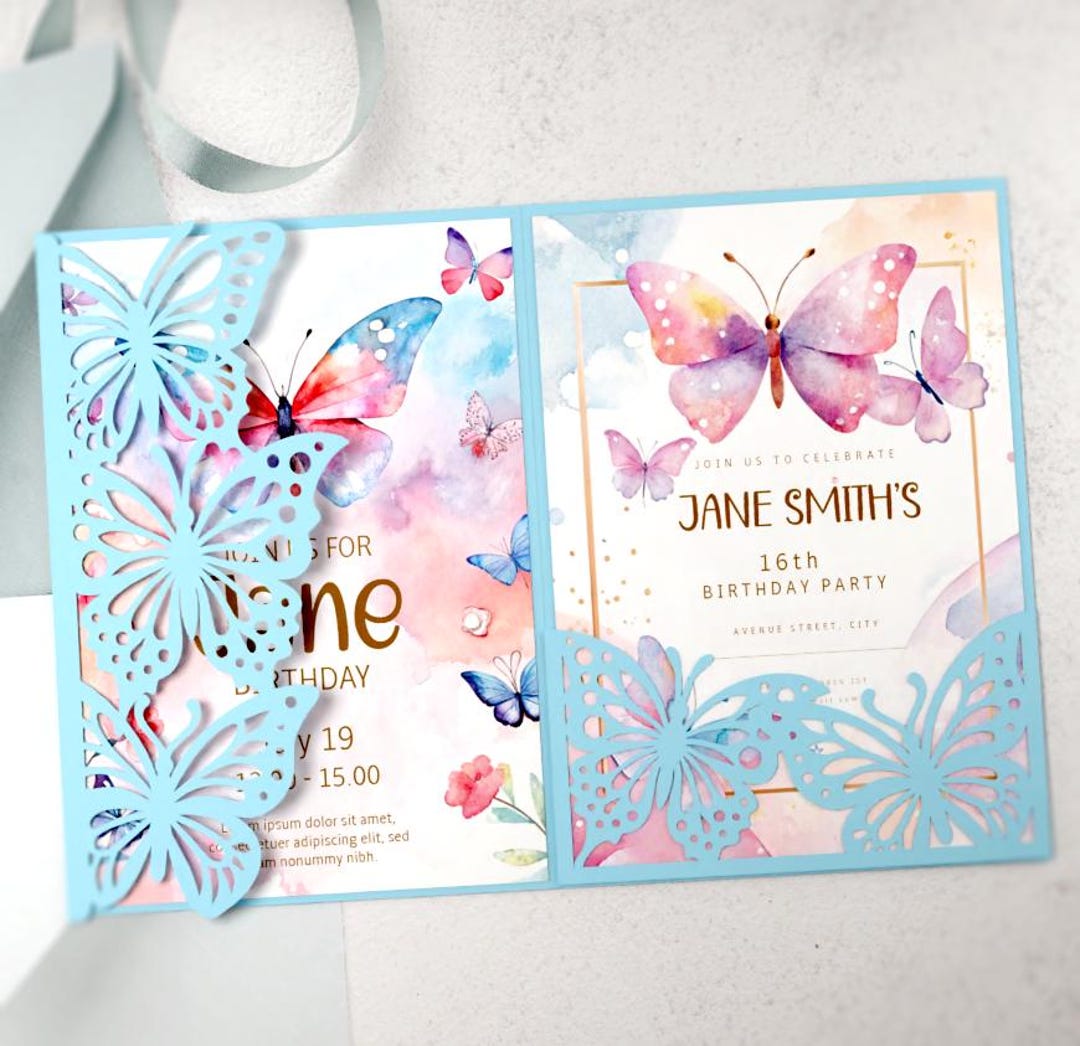 Butterfly Trifold Invitation SVG Template: 5x7 Laser Cut Card (digital ...