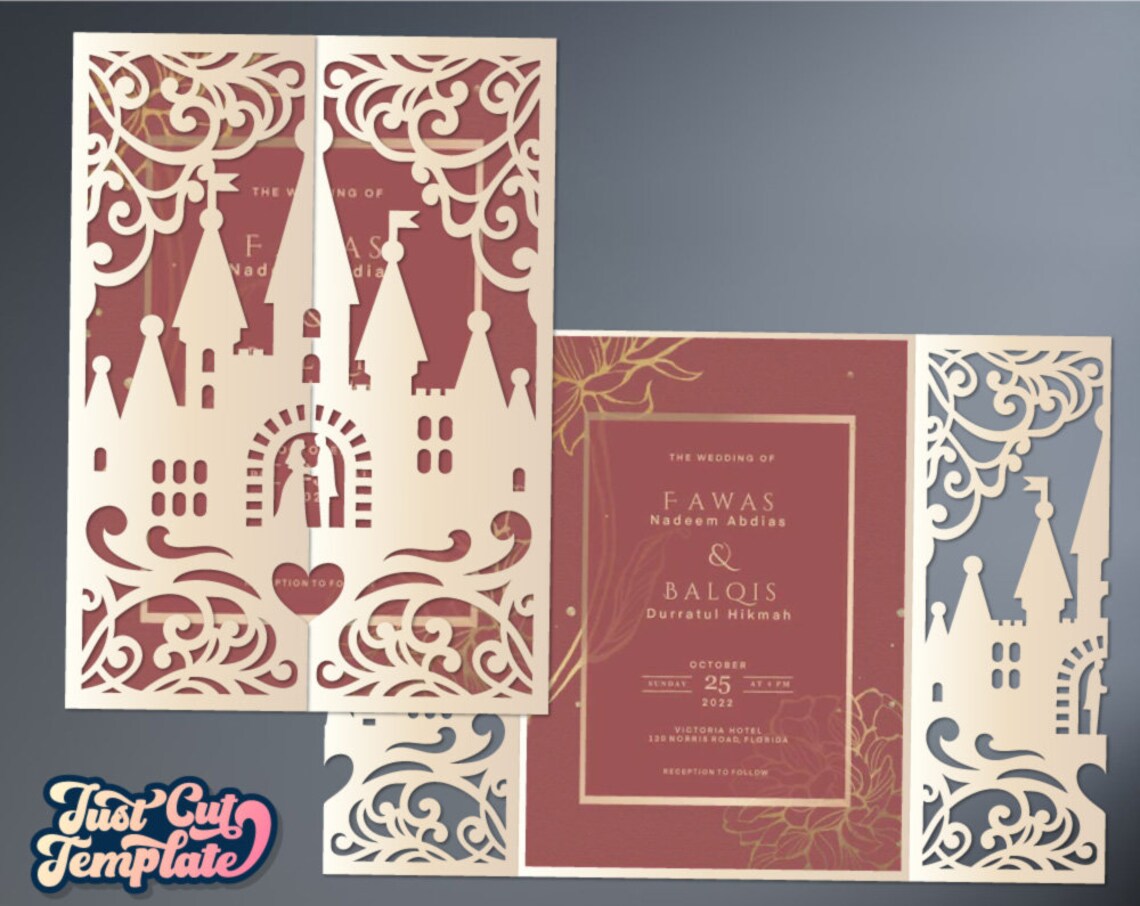 Fairy Tale Castle Gate Invitation SVG Template 5x7, Wedding Invitation ...