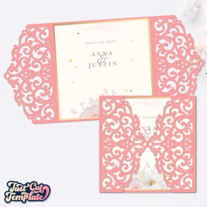 Lace Wedding Invitation SVG, Gate Fold Card, Quinceañera Birthday Card ...