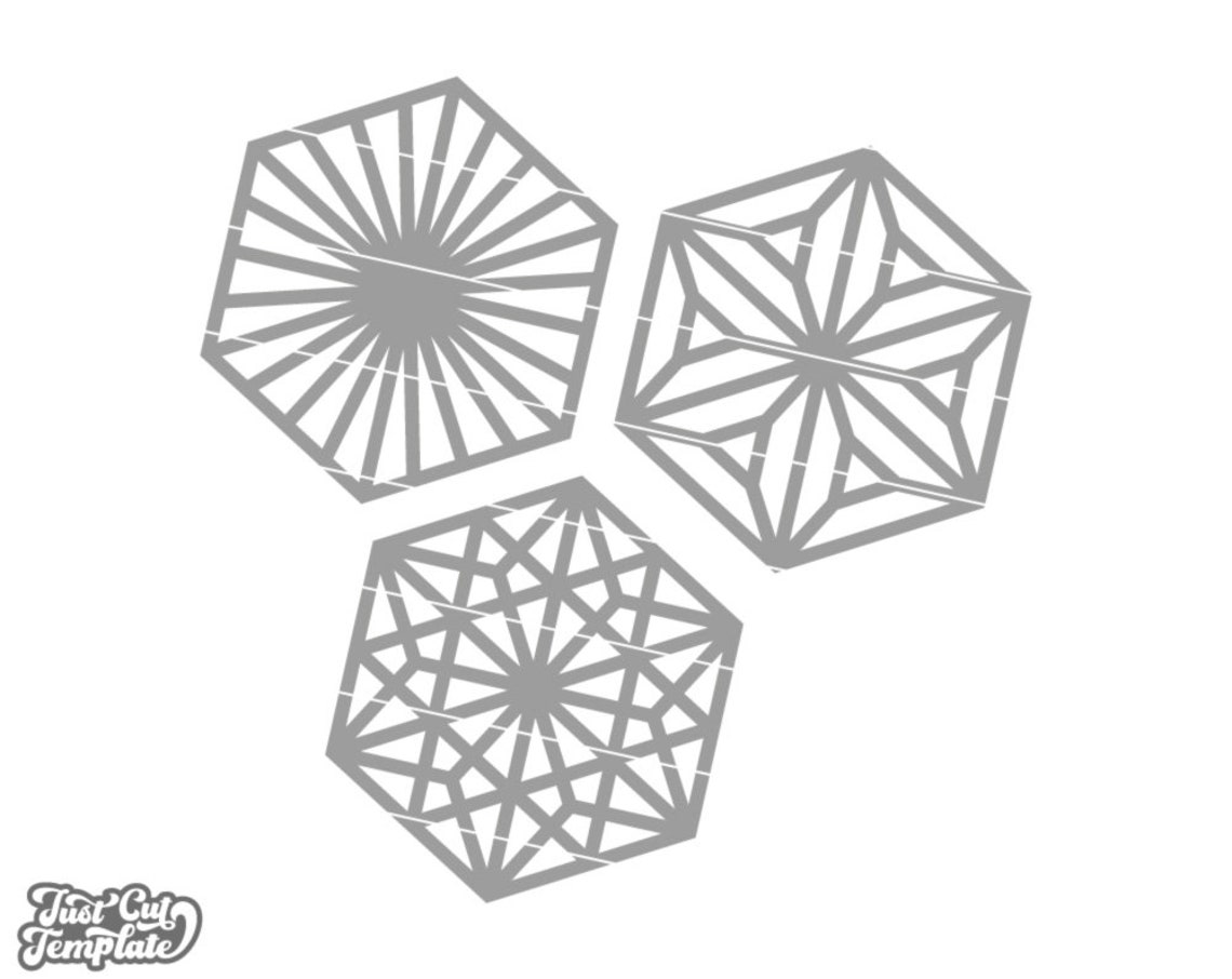 12 Hexagonal Coaster Templates Set, Kumiko Pattern Panel Laser Cut ...