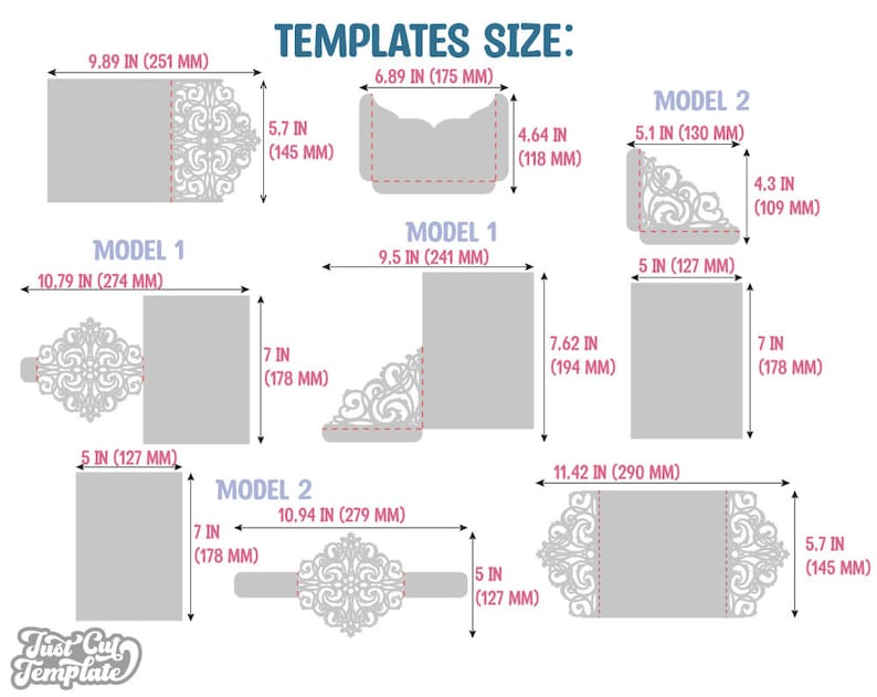 Laser Cut Wedding Invitation SVG Template Set, 12 Pieces for Cricut ...