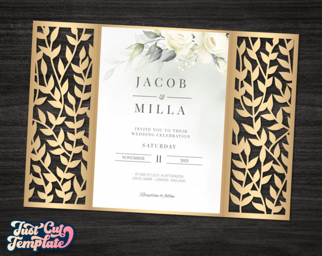 Leaves Gate Fold Card SVG, Cricut Wedding Invitation Svg Template ...