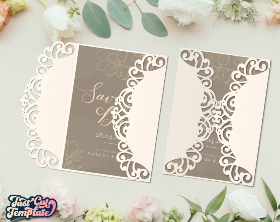 Lace Wedding Invitation SVG Rustic Gate Fold Card 5x7 - Etsy