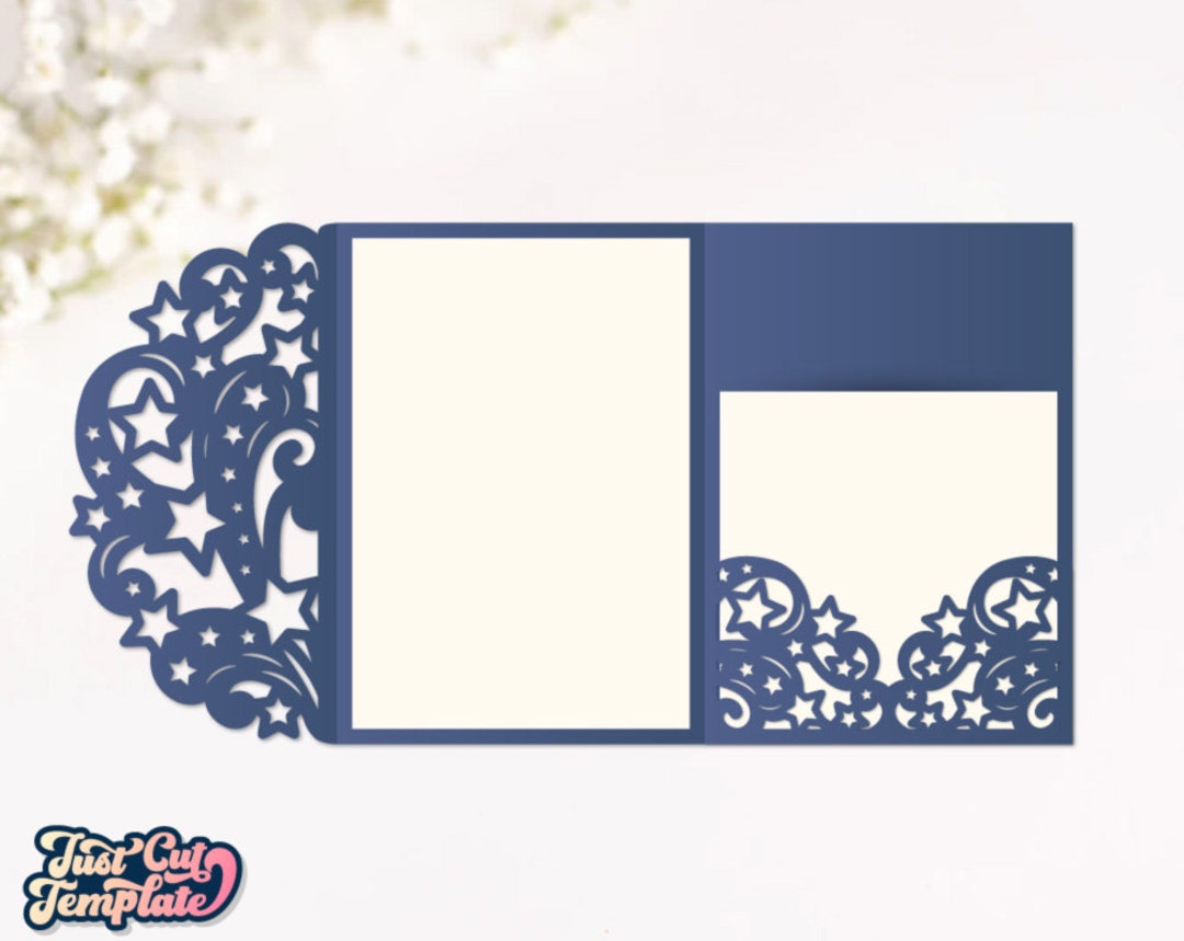 Stars Trifold Pocket Envelope 5x7, Wedding Invitation SVG Cutting ...